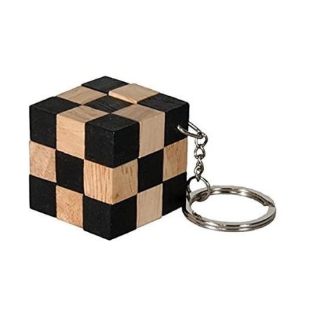 Porte-clefs cube noir/naturel casse-tête - Fridolin